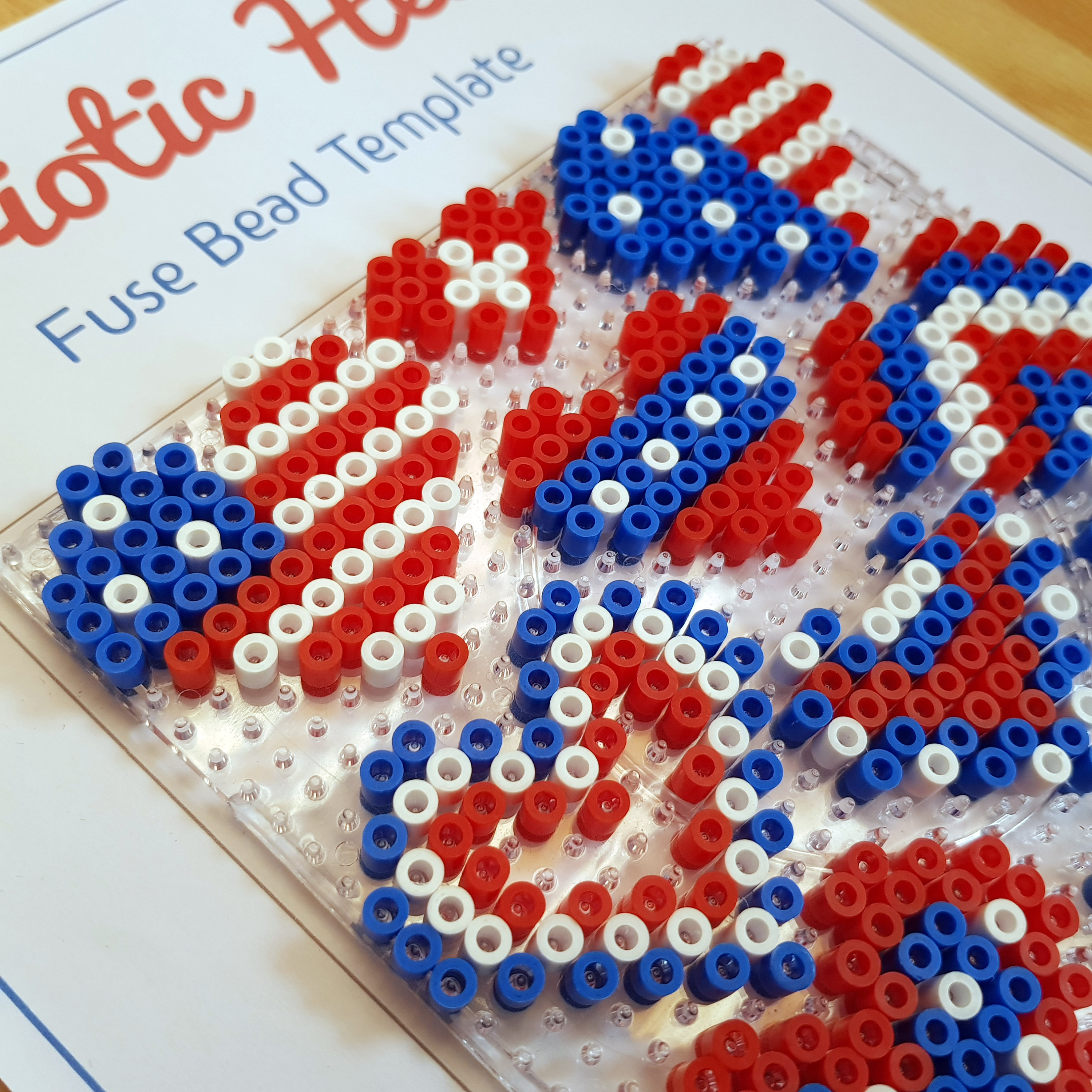 USA Hearts Fuse Bead Template, 4th July Patriotic American Flag Craft ...