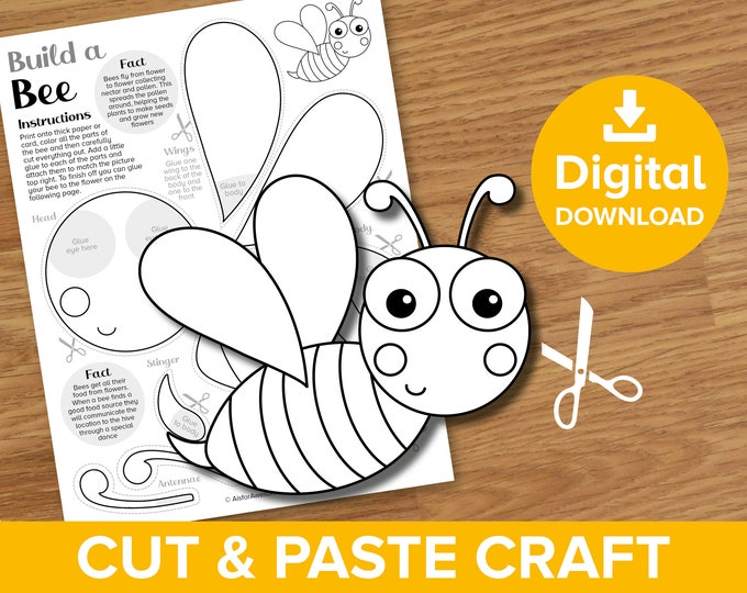 Build A Bee Printable Craft, Kids Craft Activities, Kids Coloring Bee ...