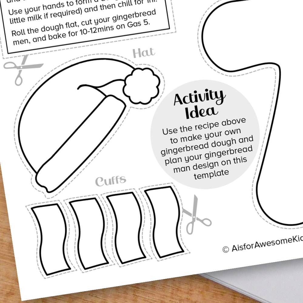 Gingerbread Man Cut & Paste Craft Plus Recipe Card, Christmas Color ...