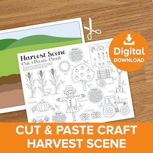 Harvest Scene Cut & Paste Craft, Farm Field Thanksgiving Coloring Page ...