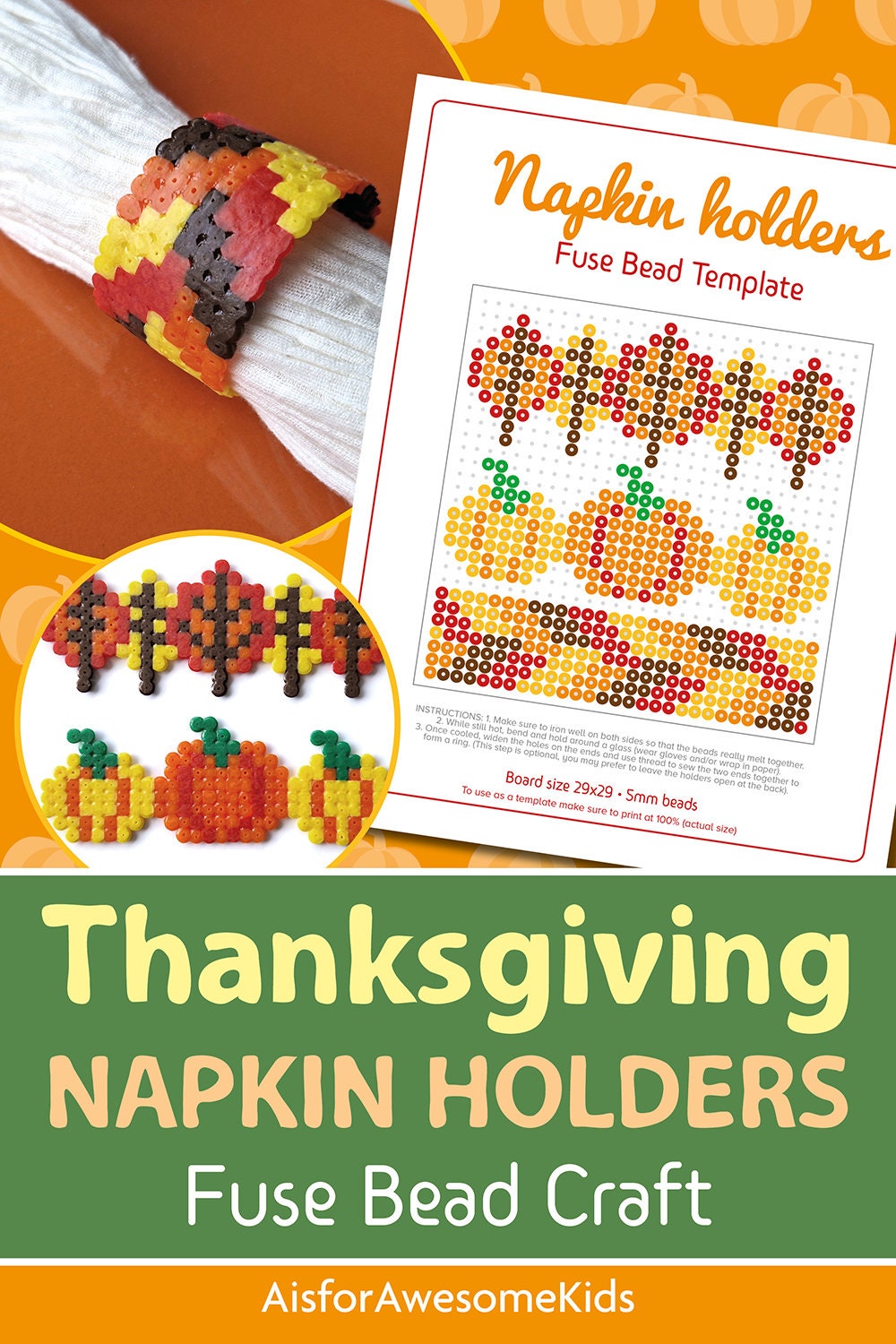 Thanksgiving Fuse Bead Craft Template Bundle, Fall Pumpkin Decor ...