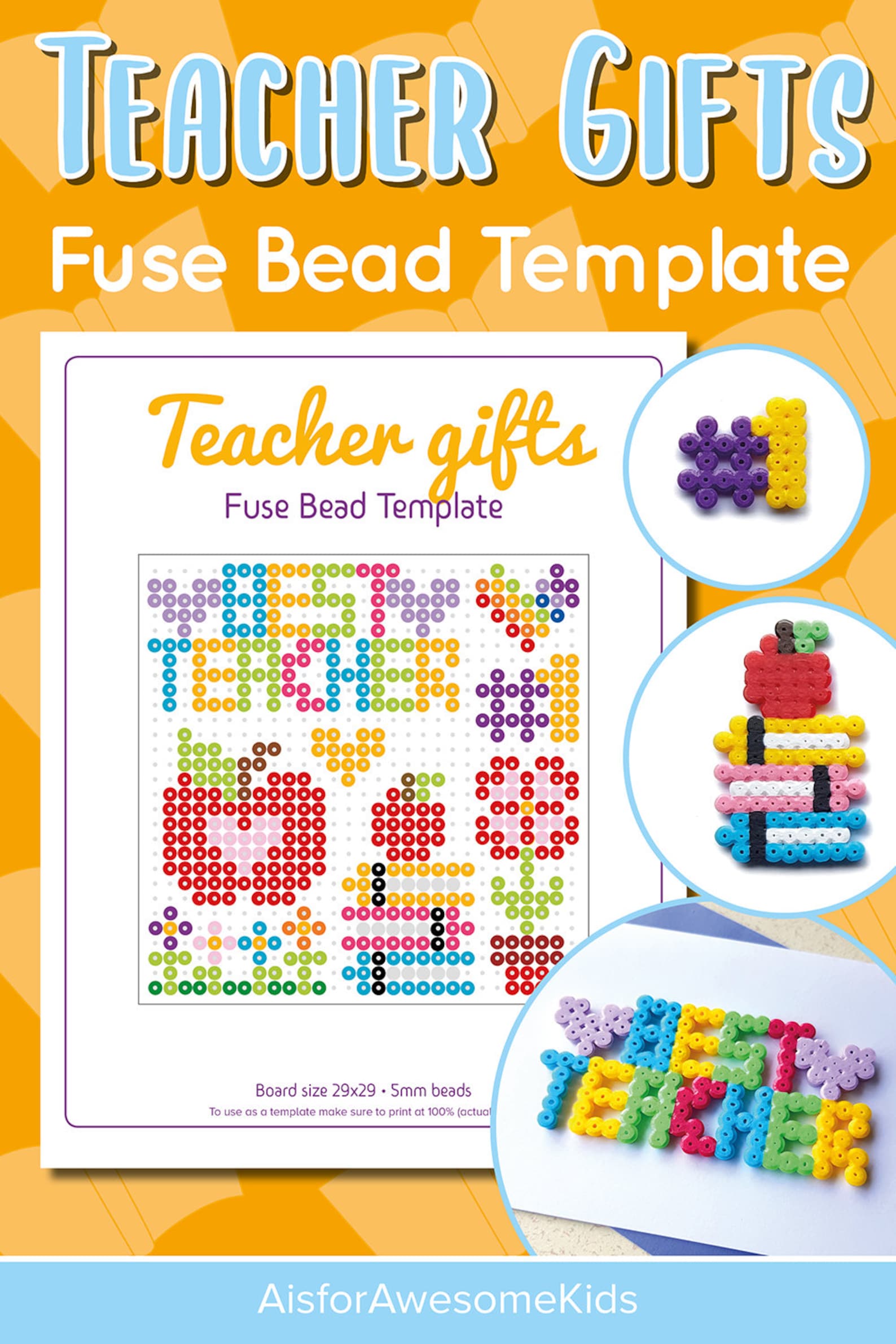 Back to School Fuse Bead Template Bundle, Teacher Gifts Thank You Card ...