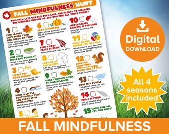Fall Mindfulness Bucket List, All 4 Seasons Scavenger Hunt Challenges ...