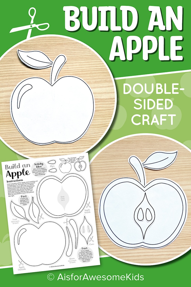 Build an Apple Cut & Paste Craft, Fall Fruit Coloring Page Printable ...