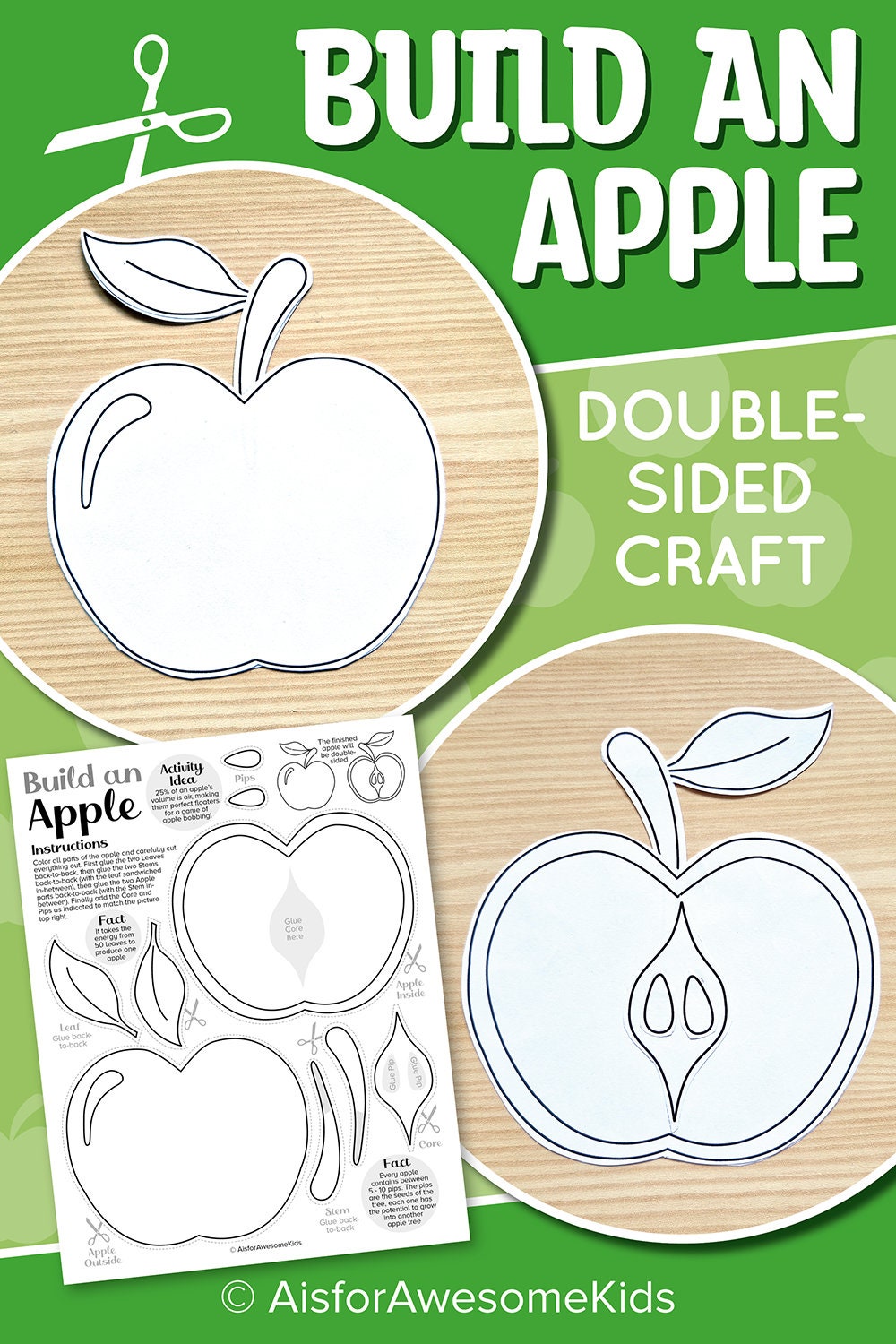 Build an Apple Cut & Paste Craft, Fall Fruit Coloring Page Printable ...