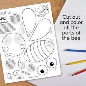 Bee Cut & Paste Craft Printable, Spring Bug Color and Build Kit, Summer ...