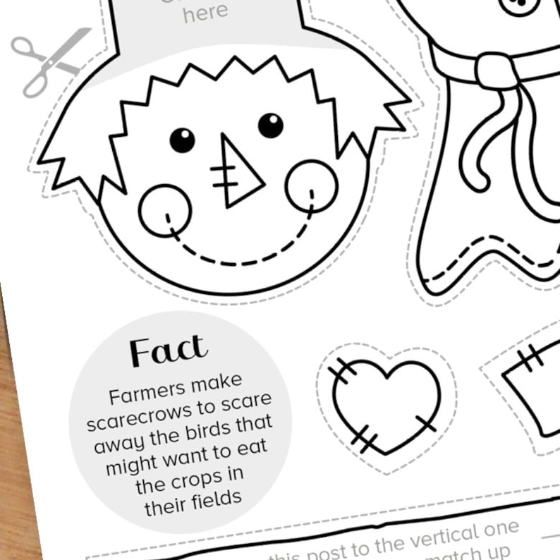 Scarecrow Cut & Paste Craft, Color and Build Autumn Straw Man, Kids ...