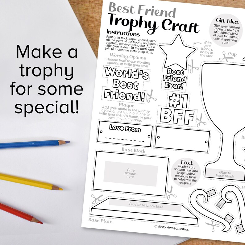 Trophy Cut & Paste Craft Printable, Build a Fathers Day Cup, BFF Winner ...