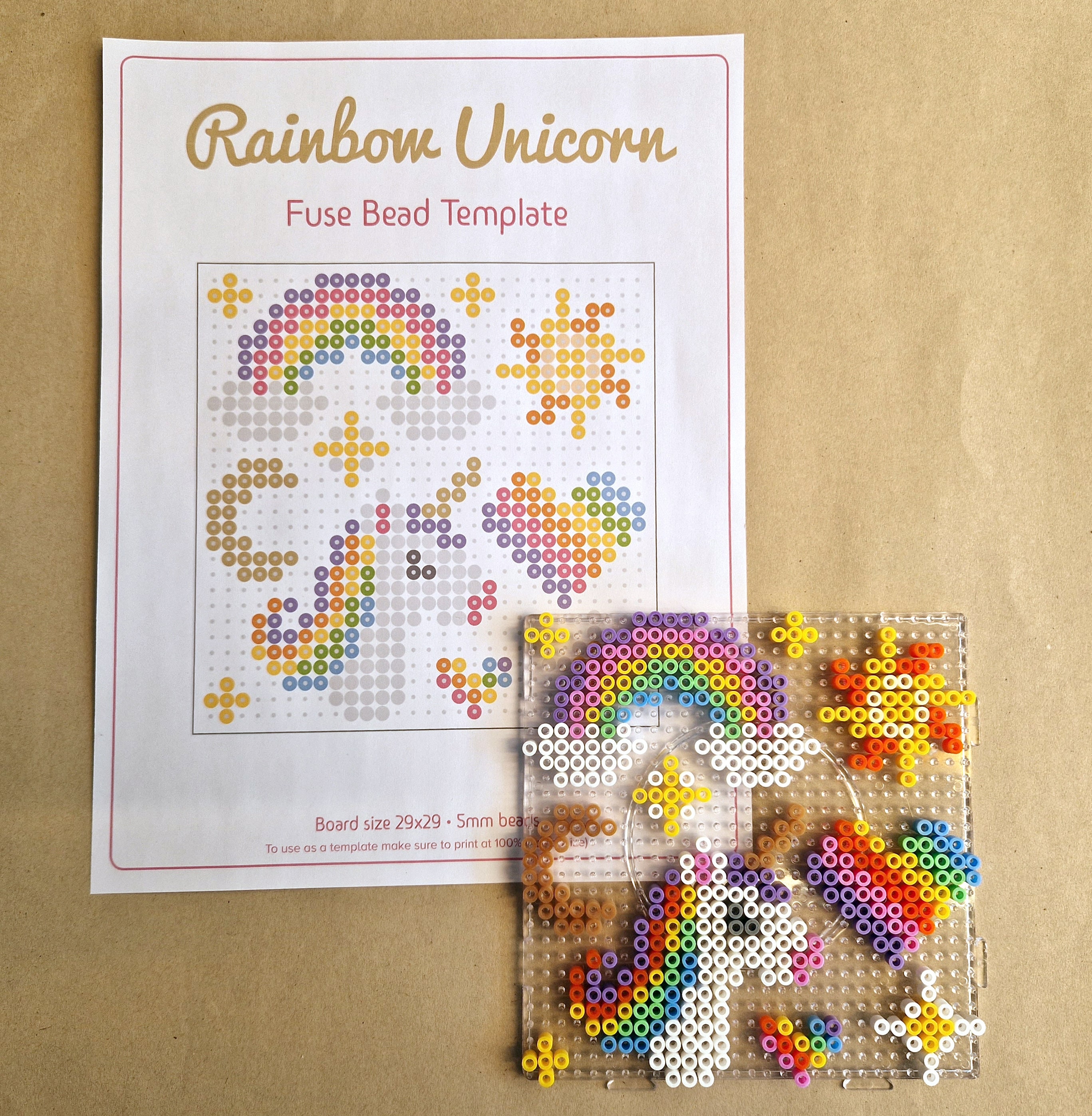 Unicorn Fuse Bead Template, Rainbow Craft Pattern, Hama Perler Pyssla ...