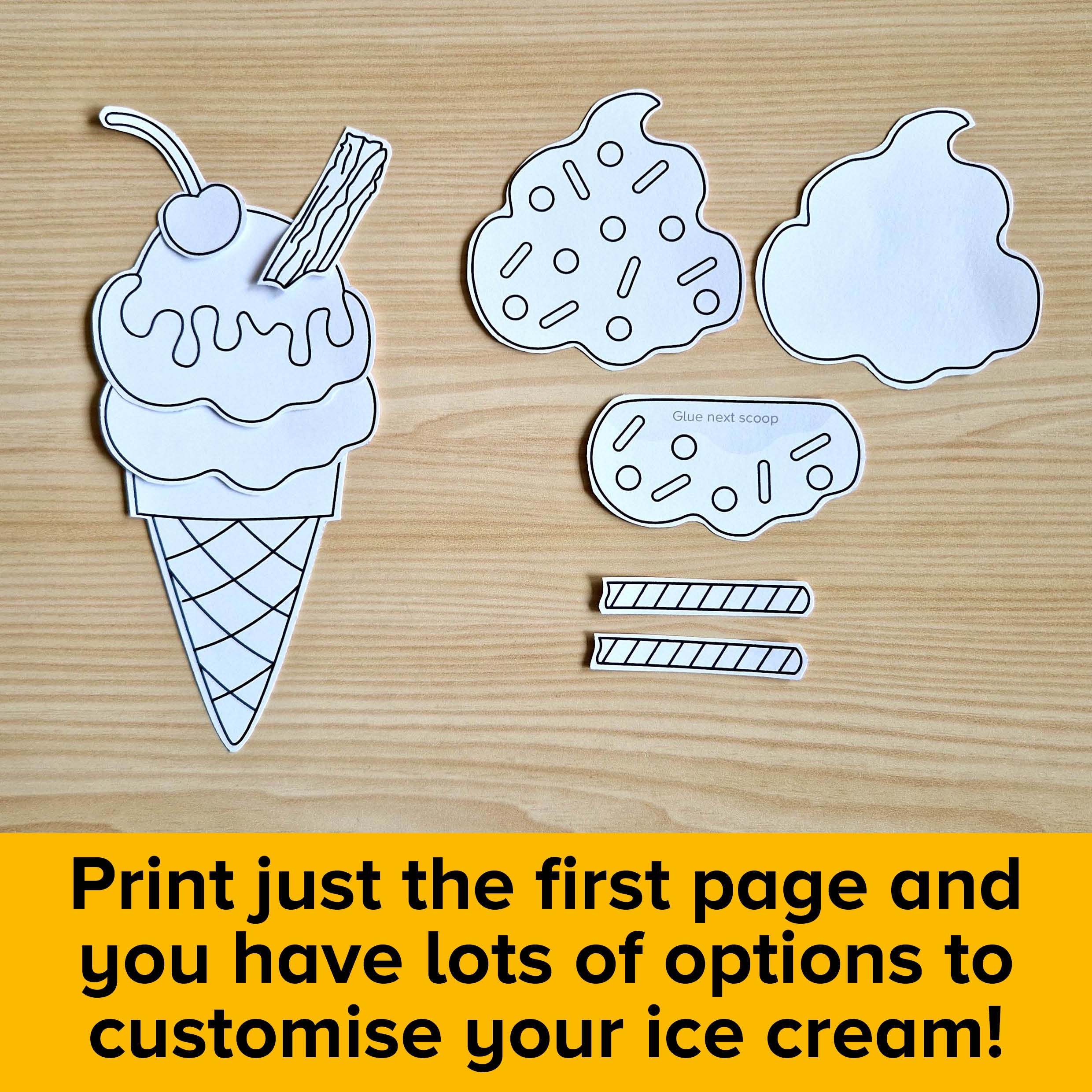Ice Cream Cut & Paste Craft Kit, Build an Icecream Cone Printable ...