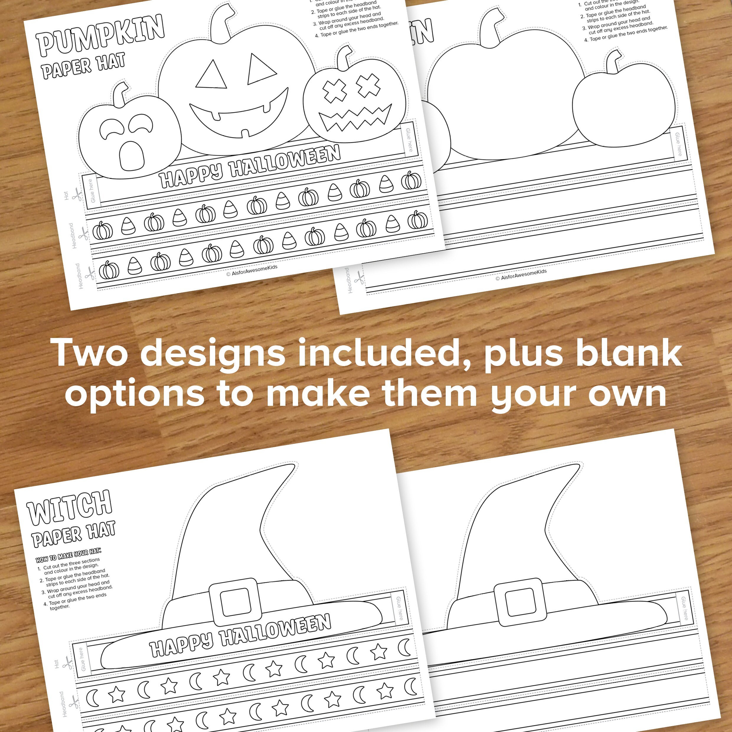 Halloween Paper Hat Crafts, Pumpkin Spooky Coloring Party Bag Filler ...