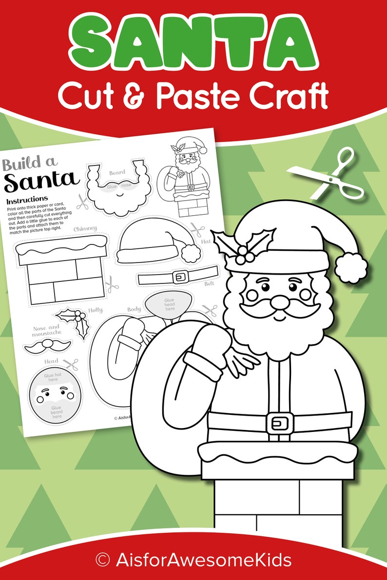 Santa Claus Cut & Paste Craft, Father Christmas Color Build Kit, Paper ...