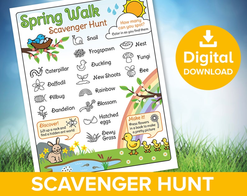 Spring Nature Walk Scavenger Hunt Kids Spot & Color Treasure - Etsy
