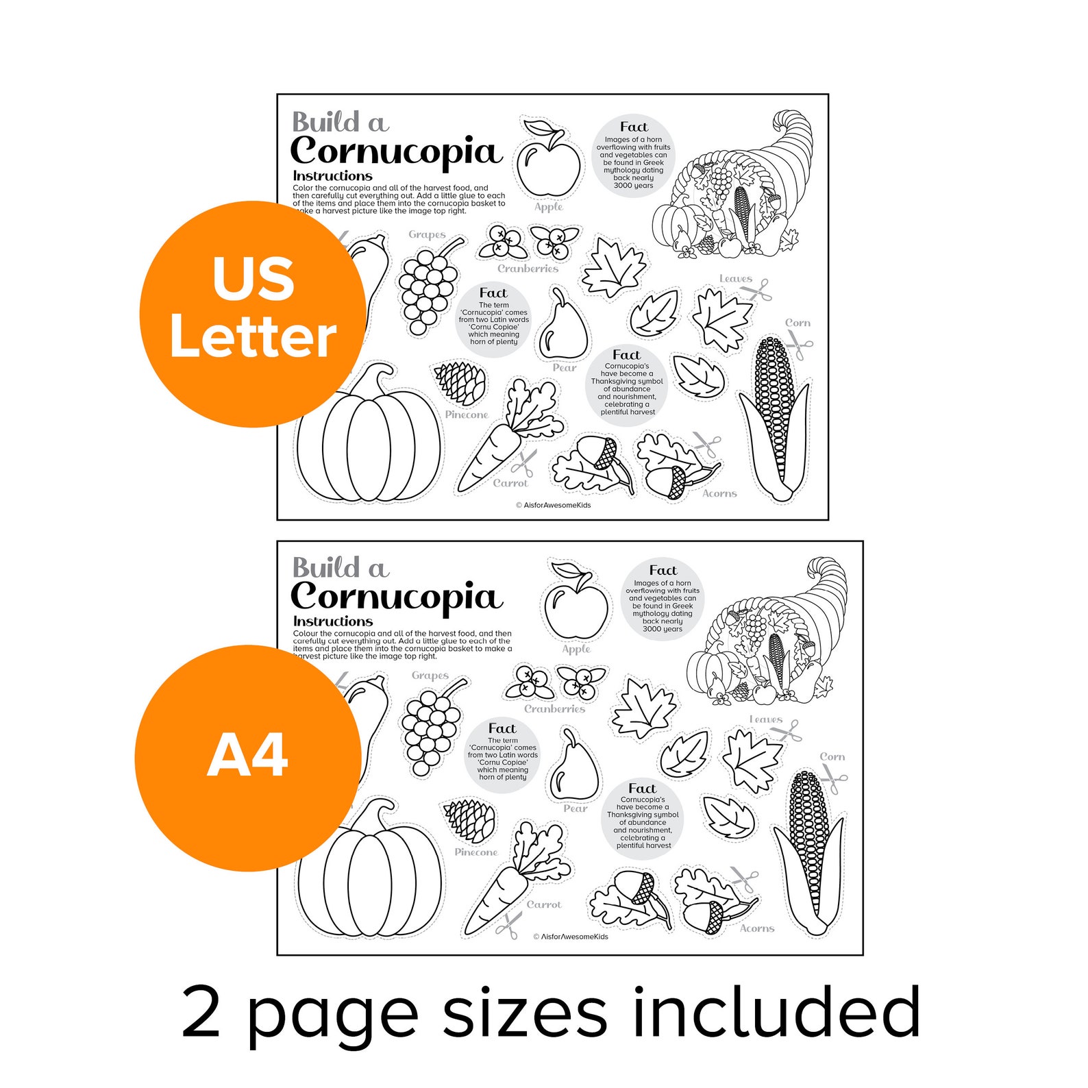 Build a Cornucopia Cut & Paste Craft, Thanksgiving Basket Model, Fall ...