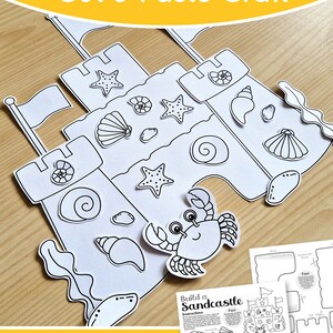 Sandcastle Cut & Paste Craft Printable, Beach Castle Color Build Kit ...