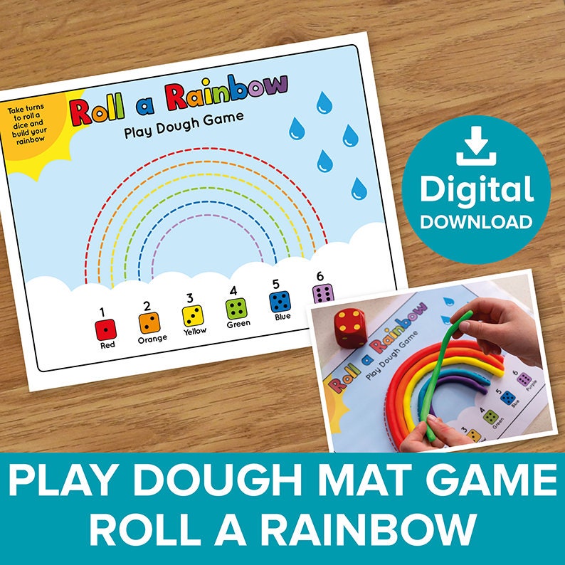 Roll a Rainbow Play Dough Mat Dice Game, Kids Playdough Activity, St ...