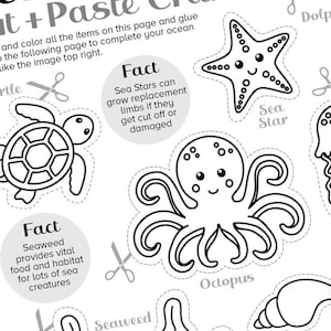 Ocean Scene Cut & Paste Craft, Sea Creatures Coloring Page Activity ...