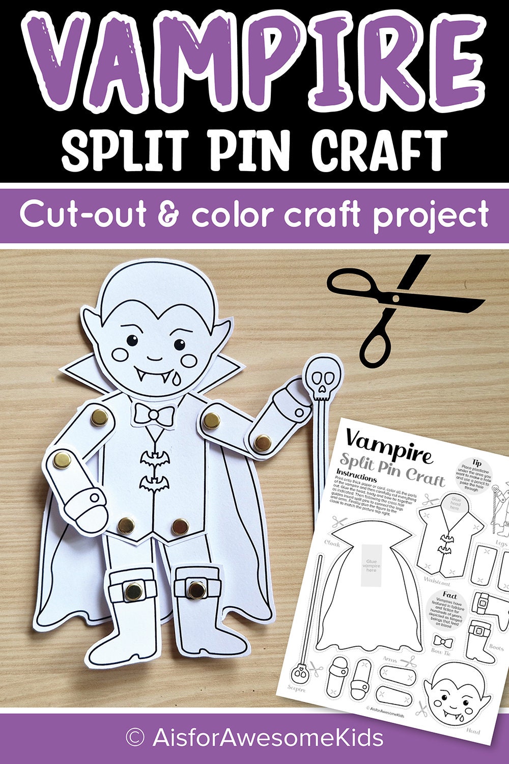 Vampire Split Pin Craft Printable, Halloween Puppet Show Paper Doll ...