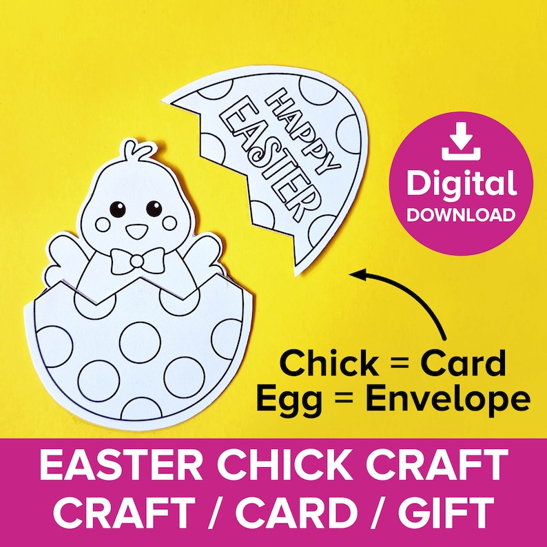 Easter Chick Greetings Card Printable, Decorated Egg Cut-out & Color ...
