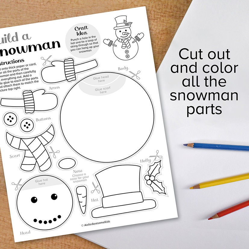 Snowman Cut & Paste Craft, Christmas Color and Build Kit, Paper Doll ...