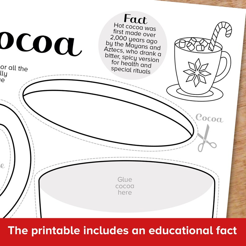 Build a Hot Cocoa Cut & Paste Craft, Christmas Chocolate Drink Coloring ...