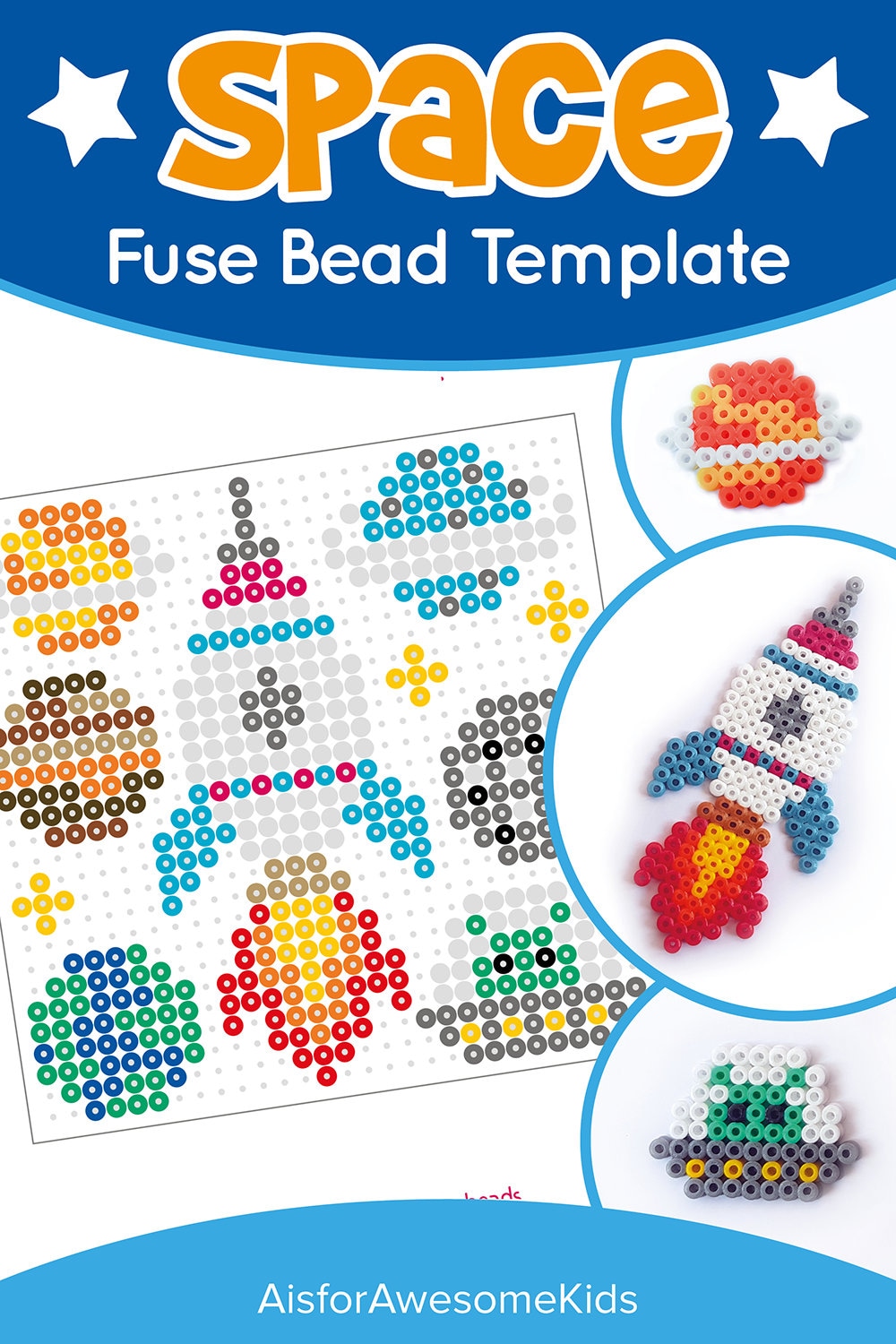 Outer Space Fuse Bead Template, Perler Hama Pyssla Melty, Father's Day ...