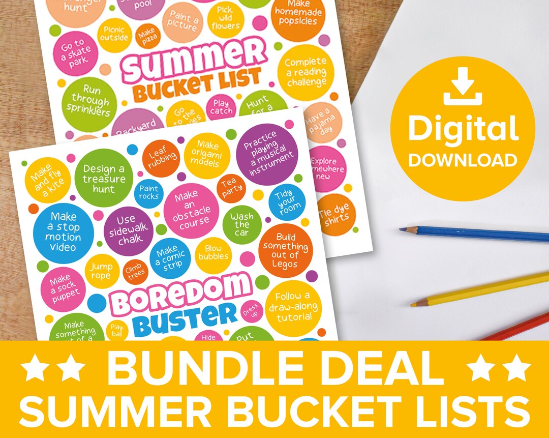 Summer Bucket List Boredom Busters, Kids School Break Activity Planner ...