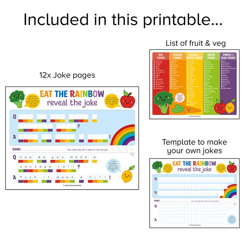 Eat the Rainbow Childrens Healthy Eating Reward Chart, Kids Jokes Track ...