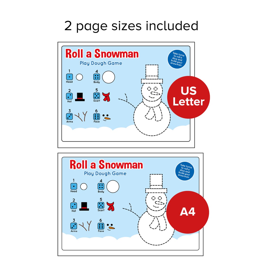 Roll a Snowman Play Dough Mat Game, Kids Christmas Playdoh Dice ...