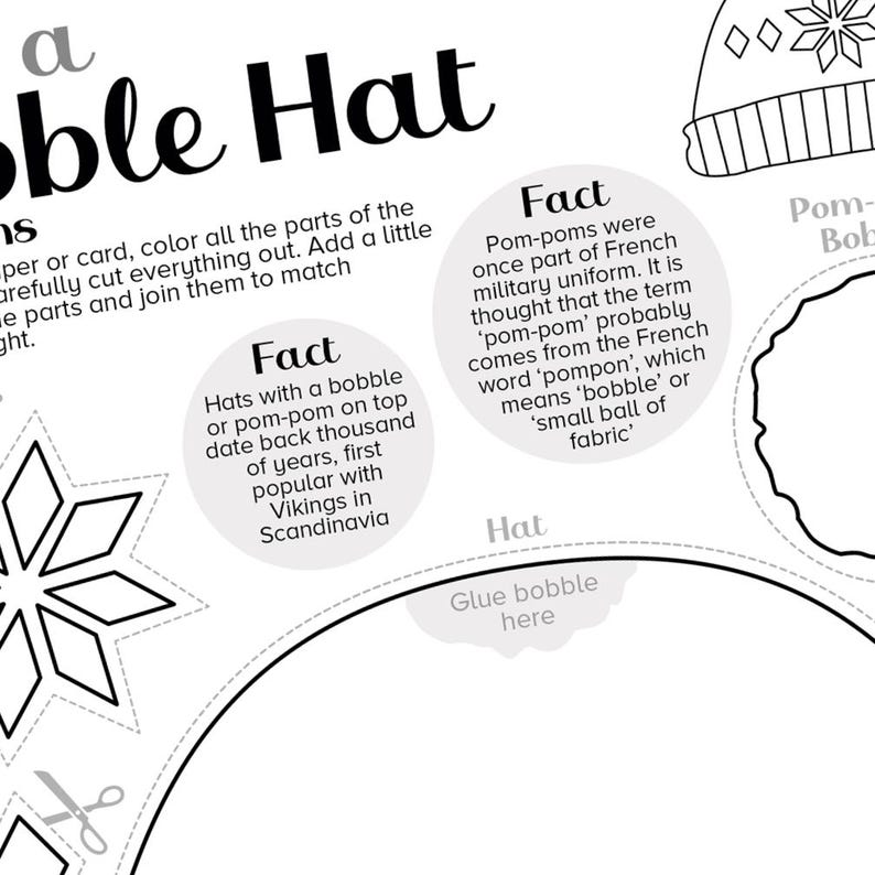 Build a Bobble Hat Cut & Paste Craft, Winter Woolley Hat Coloring ...