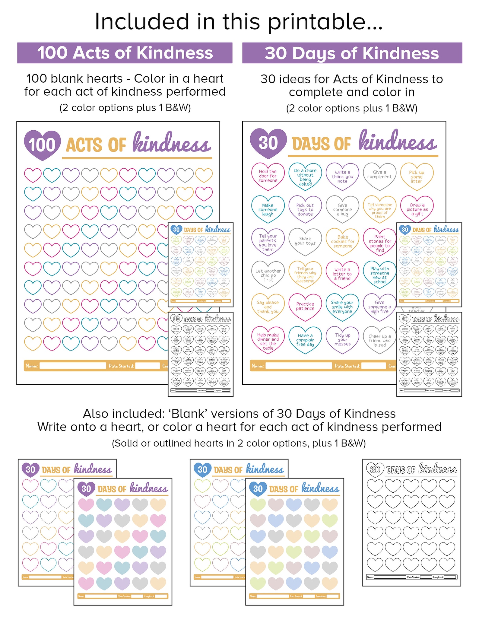 Acts of Kindness Chart for Kids, 100 Hearts Tracker Log, Spread the ...