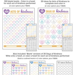 Acts of Kindness Chart for Kids, 100 Hearts Tracker Log, Spread the ...