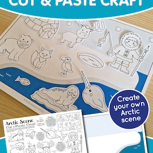 Arctic Animals Scene Cut & Paste Craft, North Pole Inuit Tribe Iceberg ...