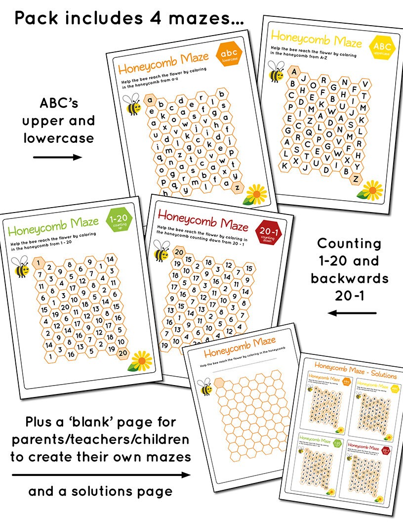 ABC Maze Challenge Worksheets, Math Activity Pack, Children Homeschool ...