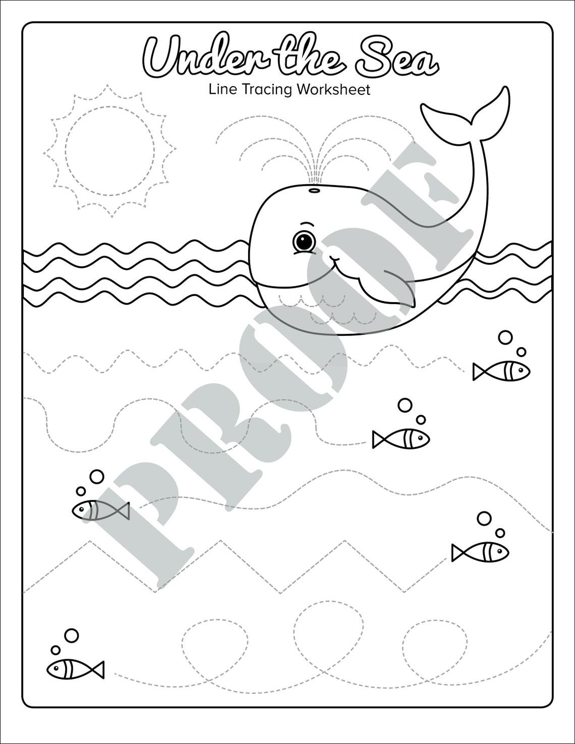 Under the Sea Line Tracing Worksheet Kids Whale Coloring - Etsy