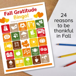 Fall Gratitude Bingo Game Printable, Autumn Mindfulness Group Games ...