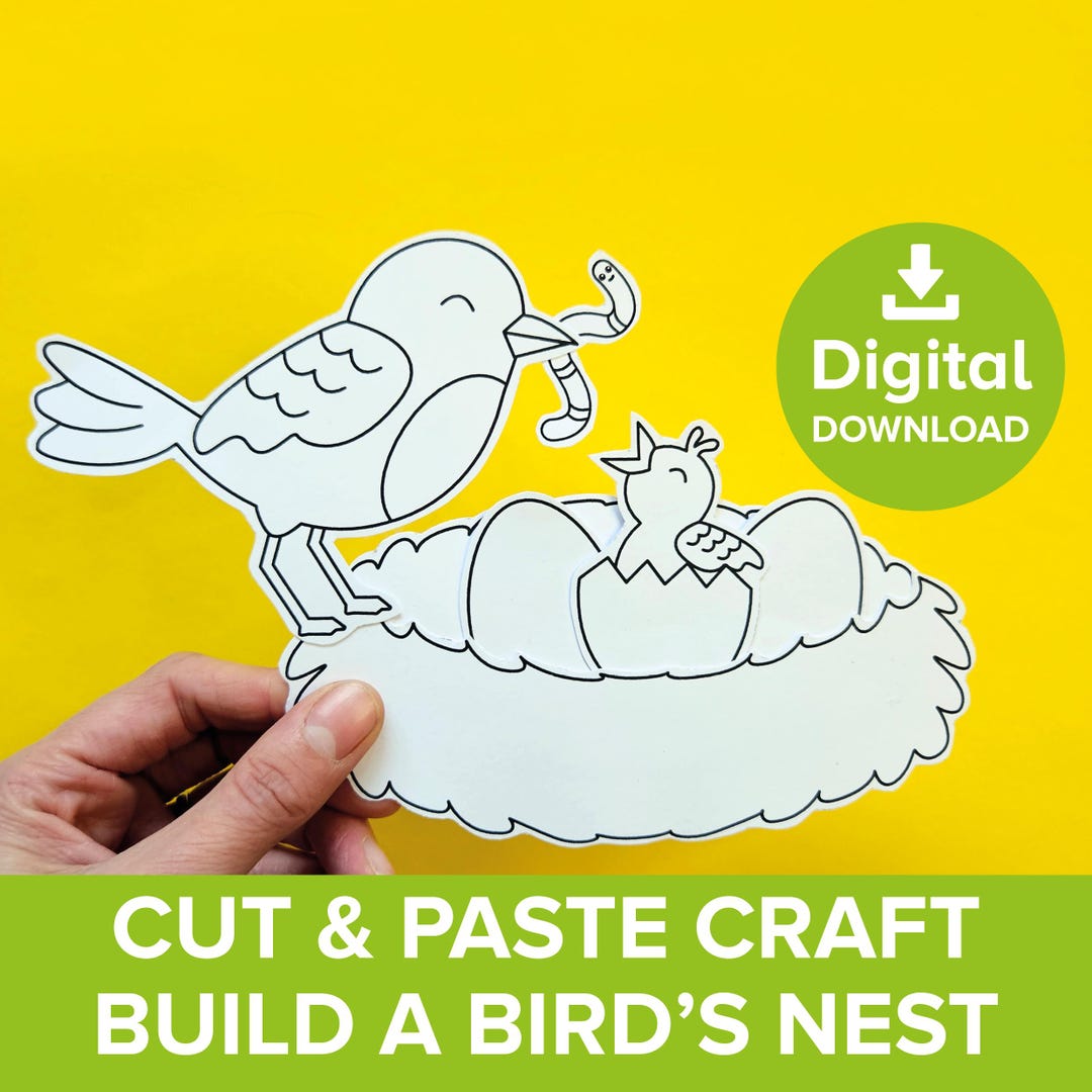 Bird's Nest Cut & Paste Craft Printable, Spring Animal Color and Build ...