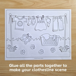 Clothesline Cut & Paste Craft, Washing Line Coloring Page Printable ...