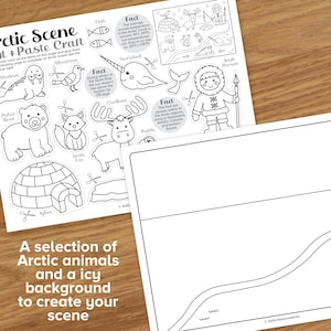 Arctic Animals Scene Cut & Paste Craft, North Pole Inuit Tribe Iceberg ...