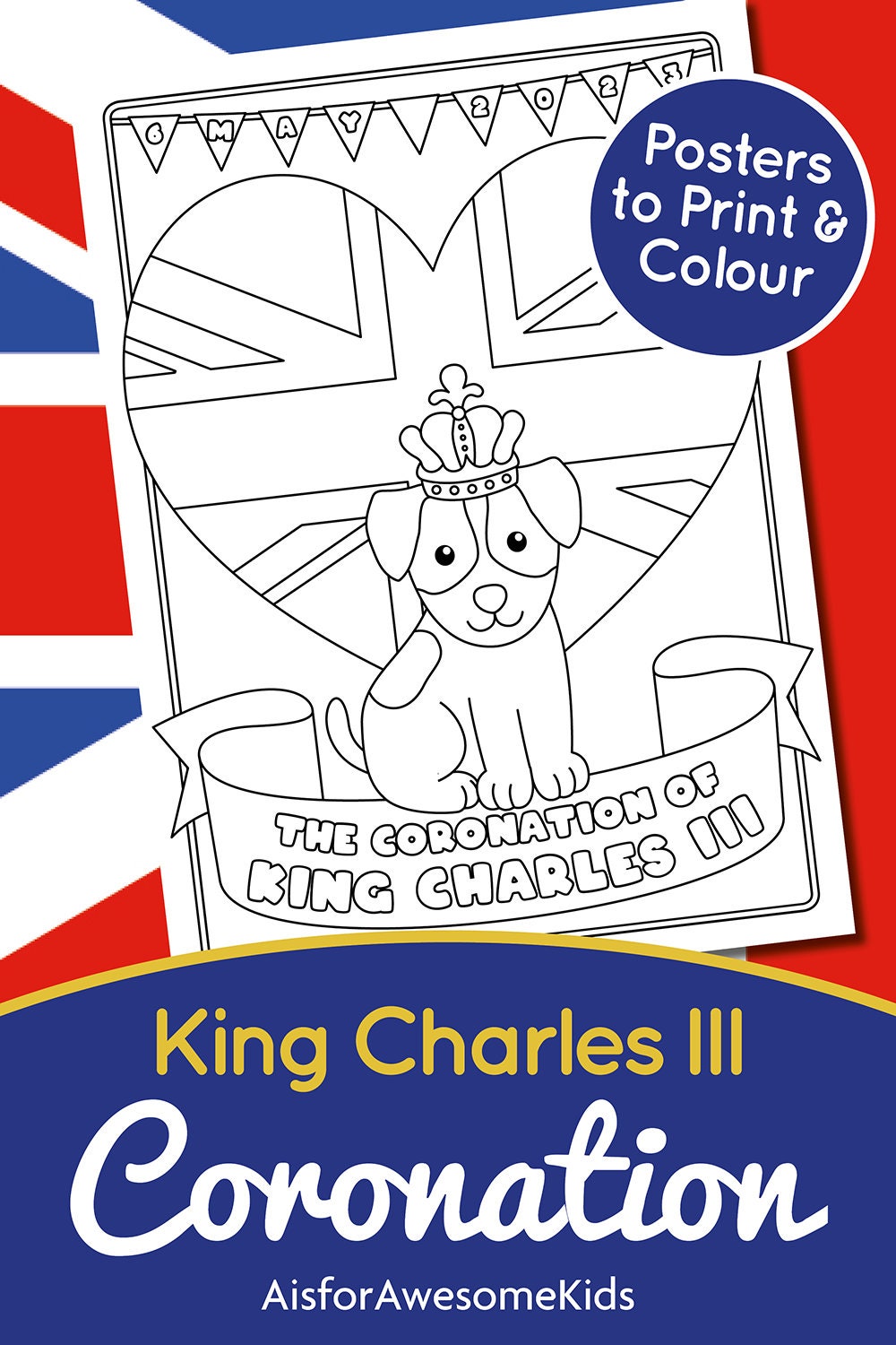 Royal Family Corgi Dog Color Page, King Charles III Colouring Poster ...