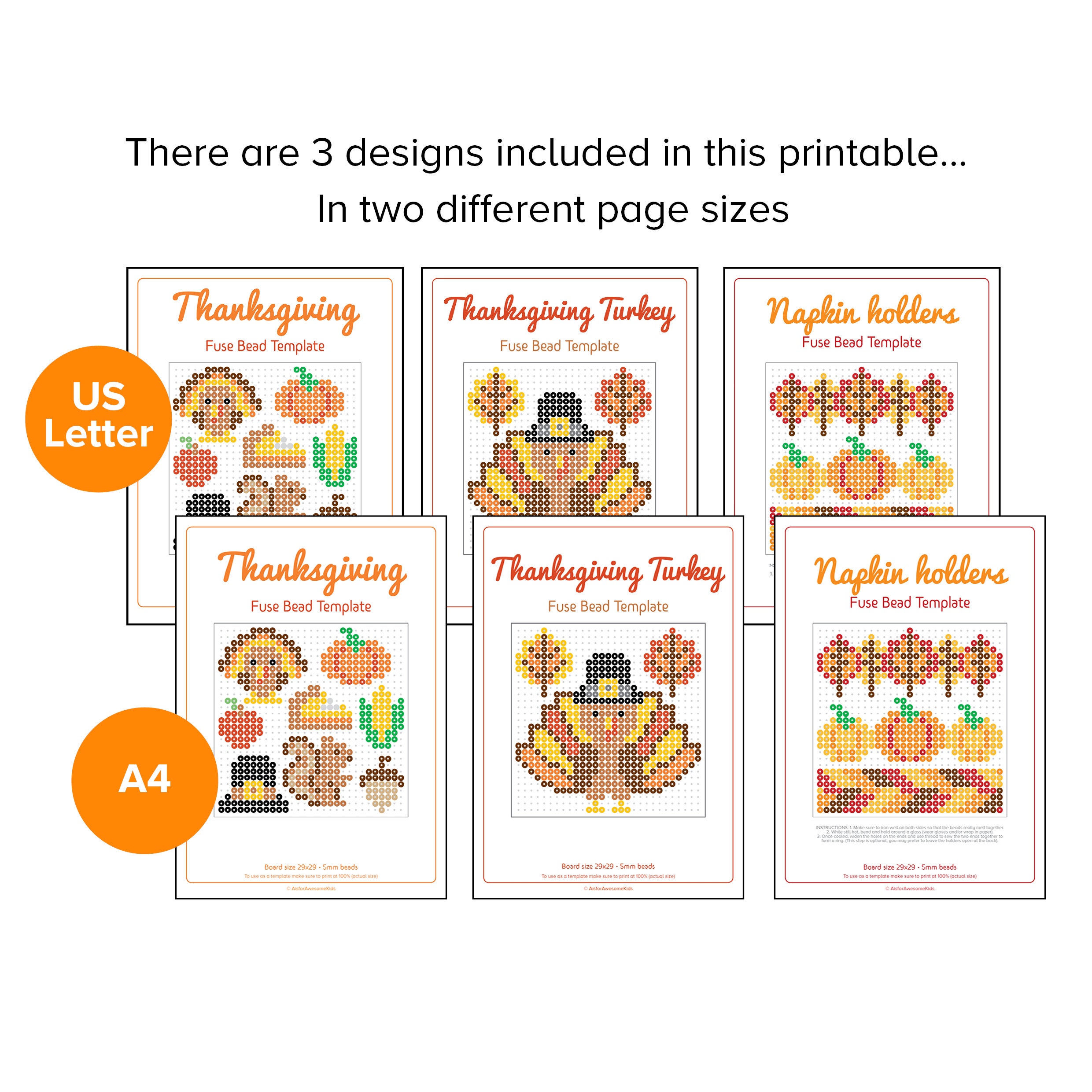 Thanksgiving Fuse Bead Craft Template Bundle, Fall Pumpkin Decor ...