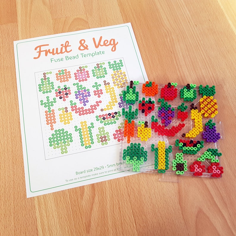 Fruit & Veg Fuse Bead Template, Hama Perler Nabbi Melty Beads, Kids ...