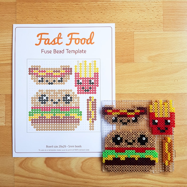 Fast Food Fuse Bead Template, Kawaii Hama Perler Nabbi Pyssla Beads ...