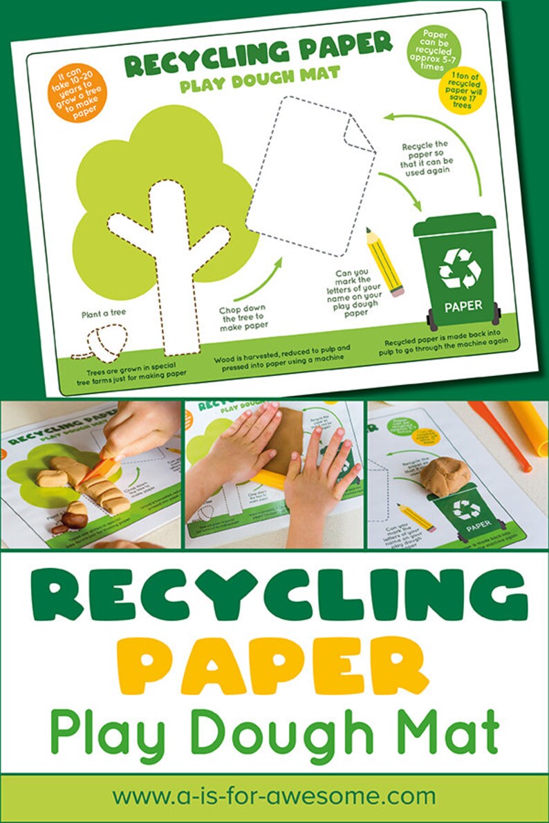 Recycling Paper Play Dough Mat, Kids Earth Day Playdoh Activity ...