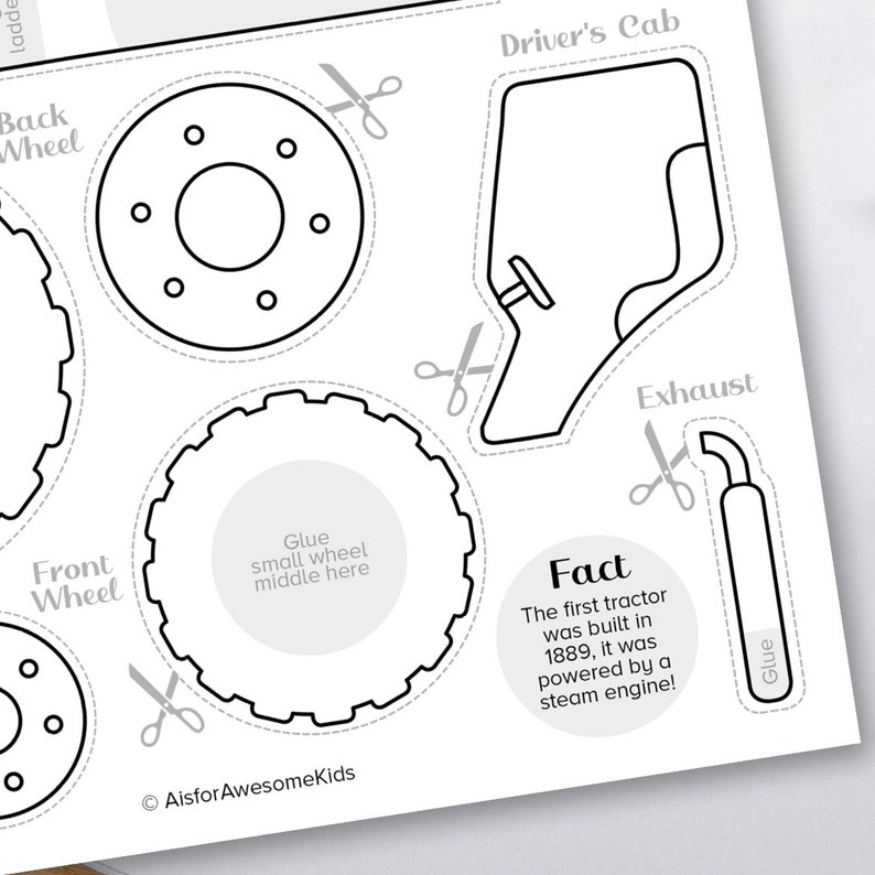 Tractor Cut & Paste Craft Printable, Spring Farmyard Vehicle Color and ...