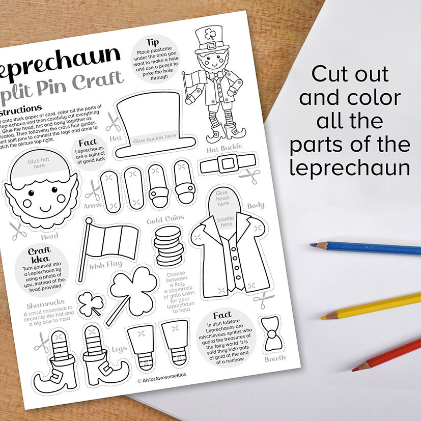 Leprechaun Split Pin Craft, St Patrick's Day Irish Sprite Paper Doll ...