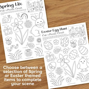 Spring Scene Cut & Paste Craft Printable, Easter Garden Coloring ...