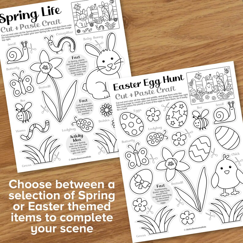 Wildlife Scene Cut & Paste Craft Printable, Spring Garden Coloring ...