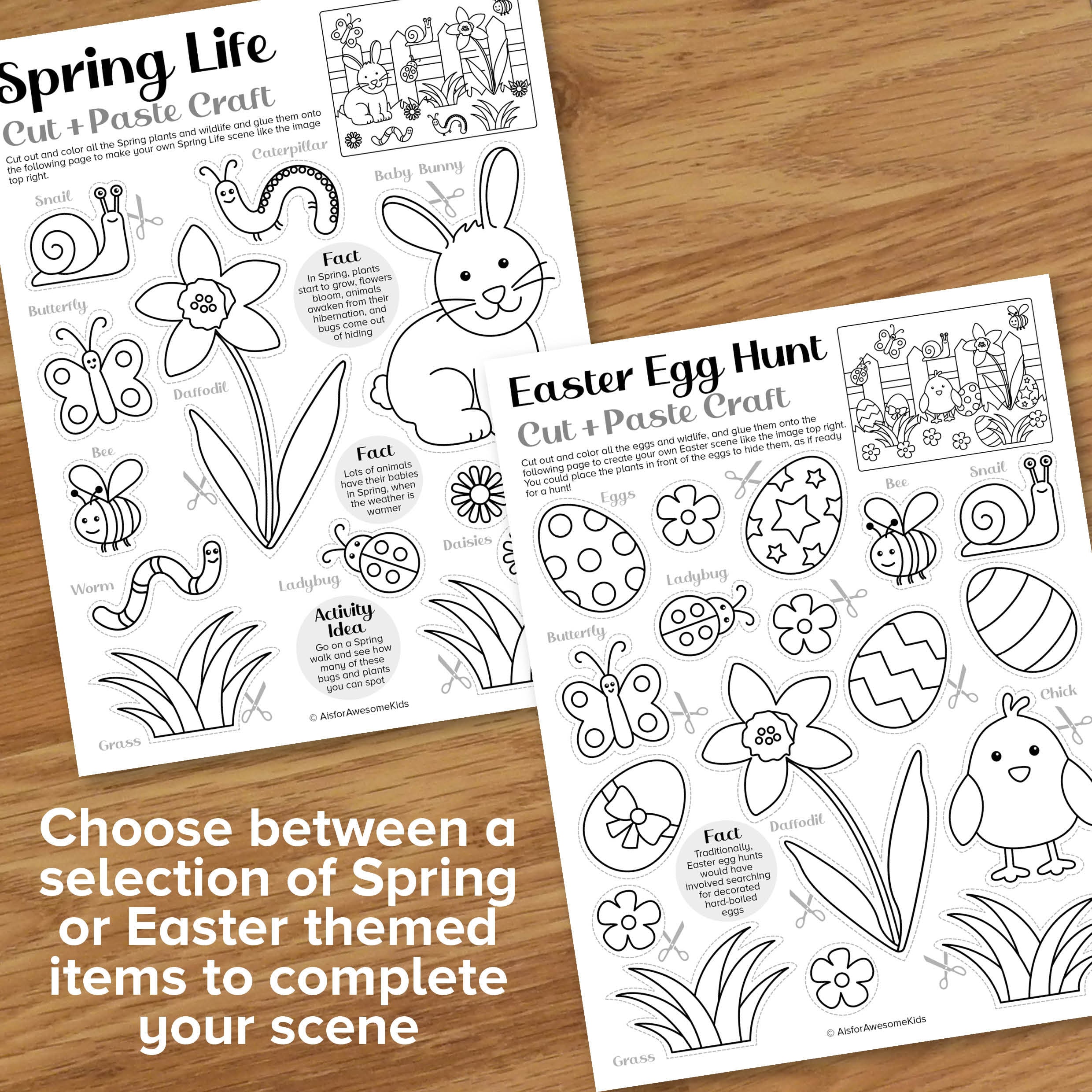 Spring Scene Cut & Paste Craft Printable, Easter Garden Coloring ...