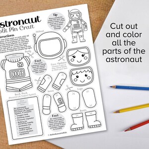 Astronaut Split Pin Craft, Color and Build Spaceman Puppet, Kids Paper ...